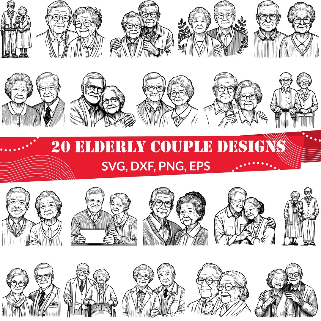 20 Elderly Couple SVG Bundle | Grandparents Clipart PNG | Old Couple ...