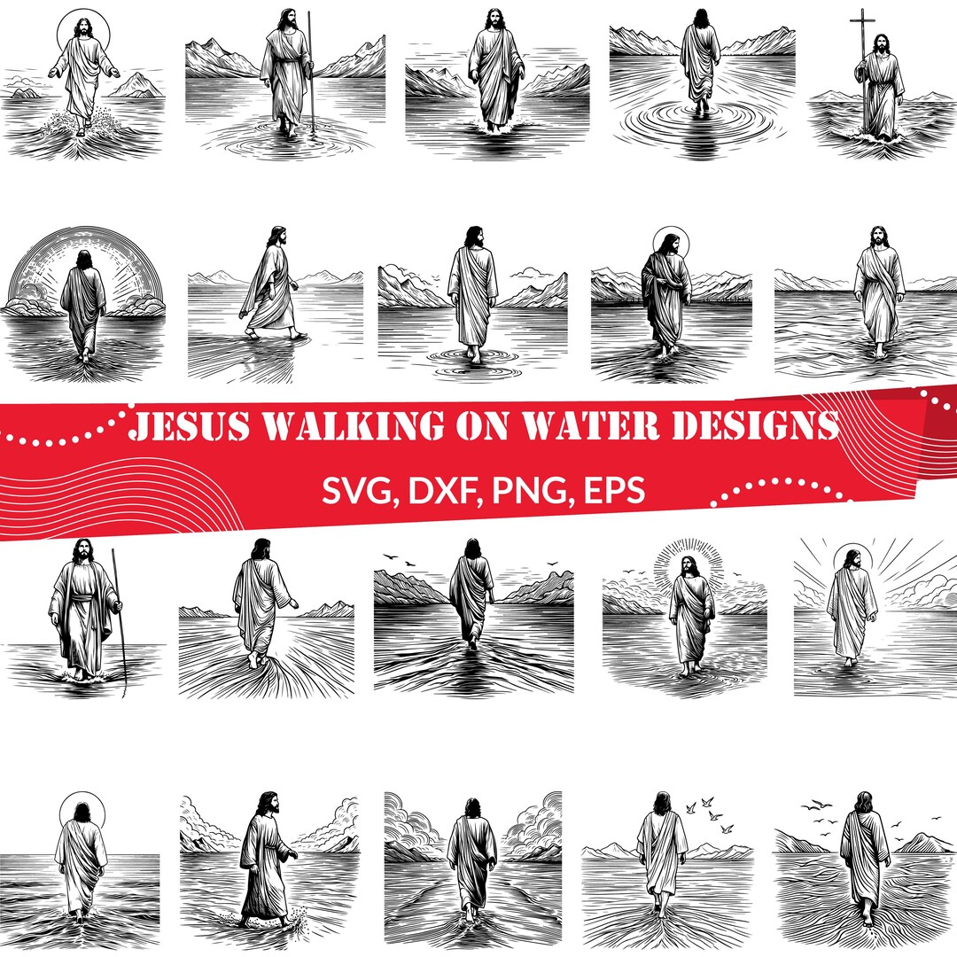Jesus Walking on Water SVG | Biblical Clipart | Christian Faith Design ...