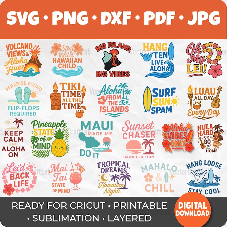 Hawaii SVG Bundle for Cricut, Tropical Vacation, Summer Beach Quotes ...