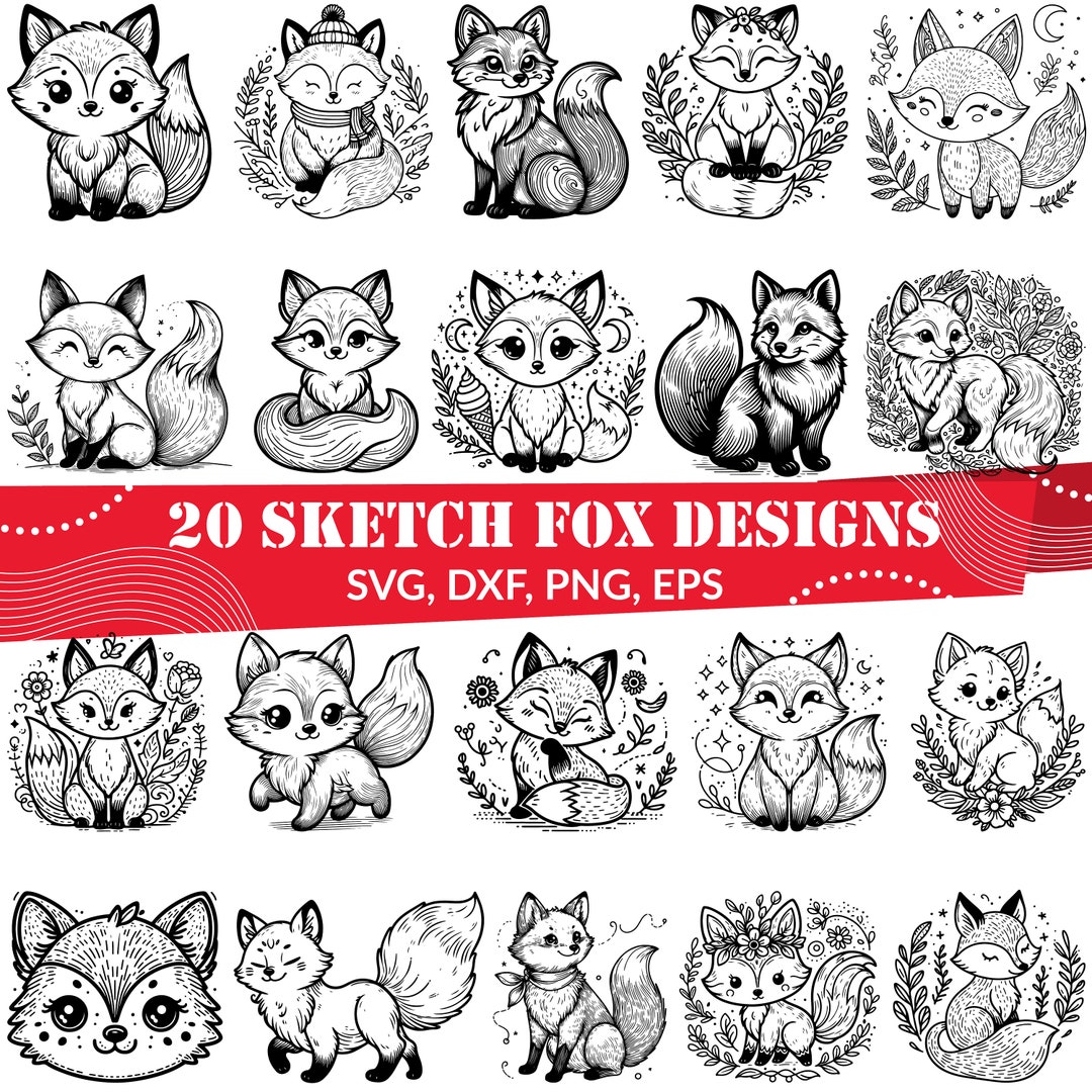 Sketch Fox SVG Bundle, Floral Fox Svg, Fox Line Art, Woodland Animal ...