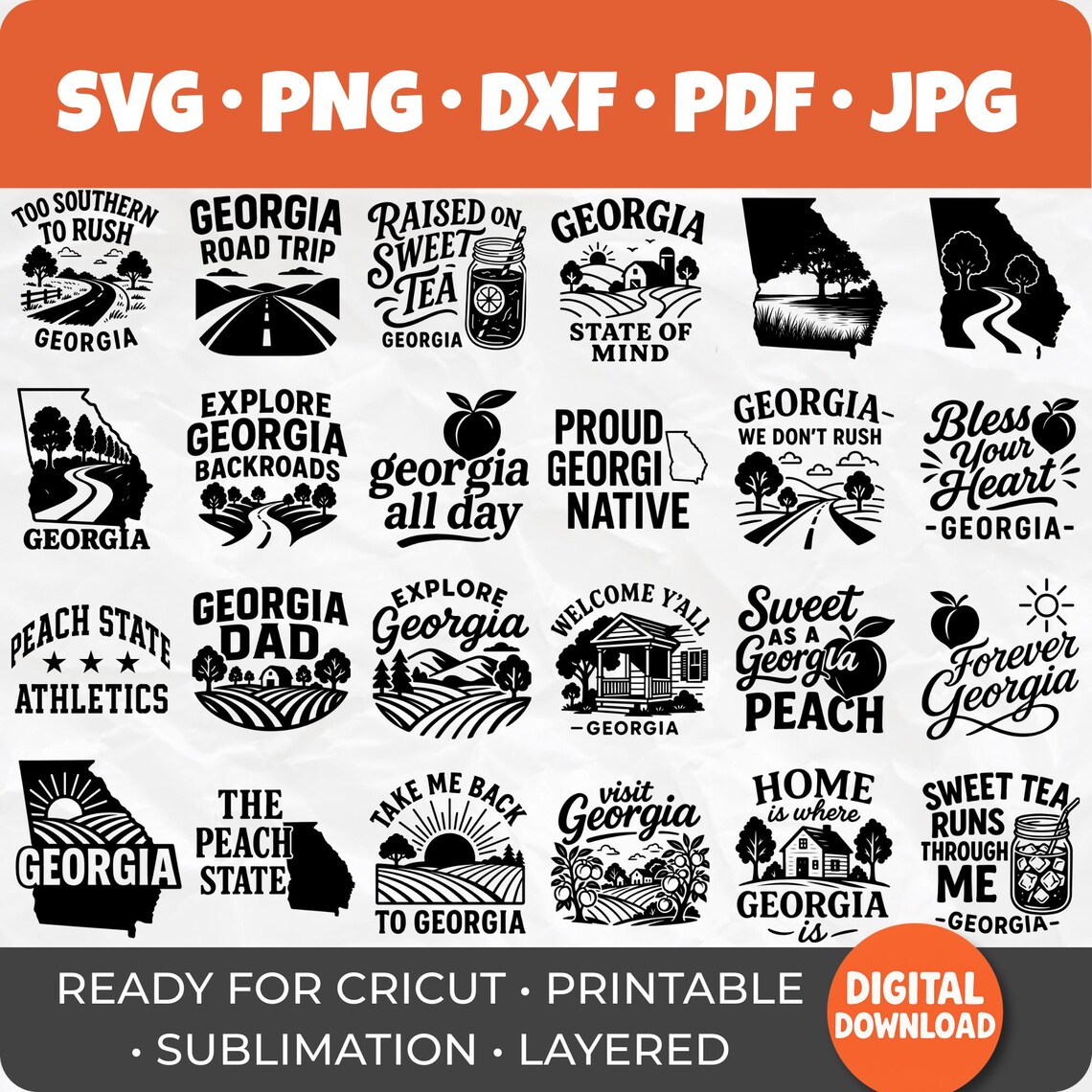50 Georgia SVG Bundle | the Peach State Designs | Southern Charm, Sweet ...