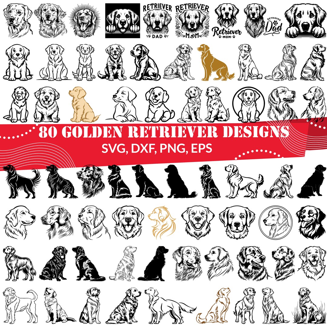 Golden Retriever SVG Bundle, Golden Retriever Dxf,golden Retriever Png ...