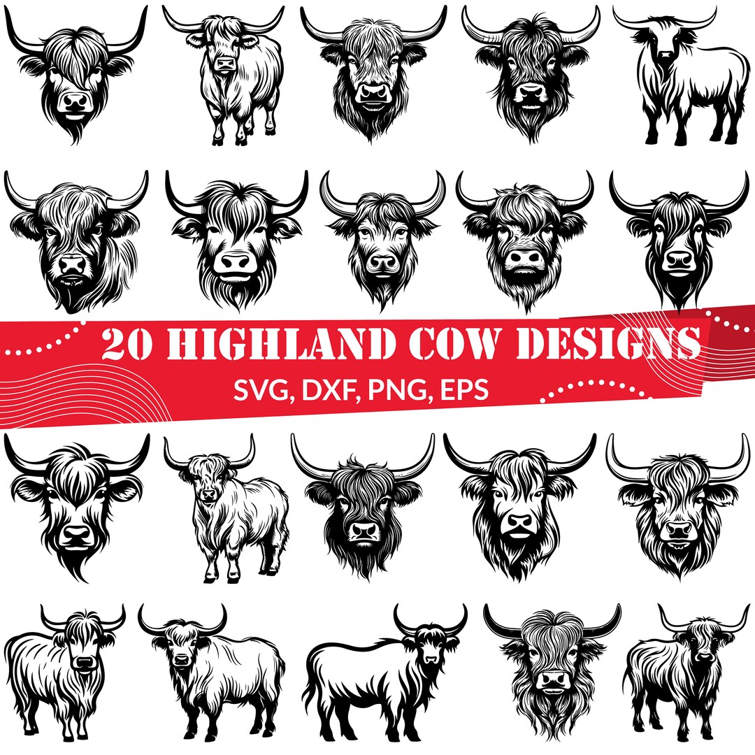 Highland Cow SVG | Scottish Highlander Clipart | Rustic Farm Animal Art ...
