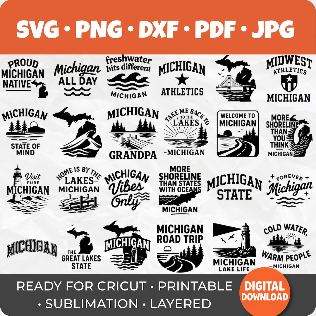 50 Michigan SVG Bundle | Great Lakes & Lake Life Designs | the Mitten ...