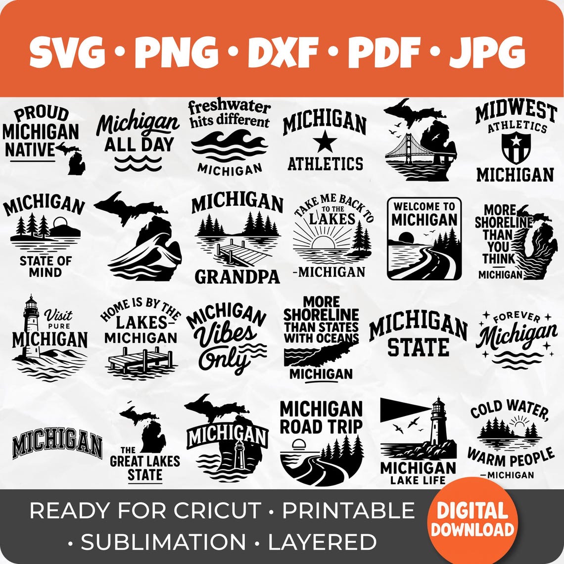 50 Michigan SVG Bundle | Great Lakes & Lake Life Designs | the Mitten ...