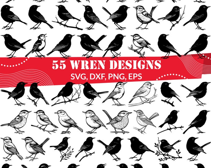 Wren Black Line Clip Art, Printable Simple Bird Decal for Sticker ...