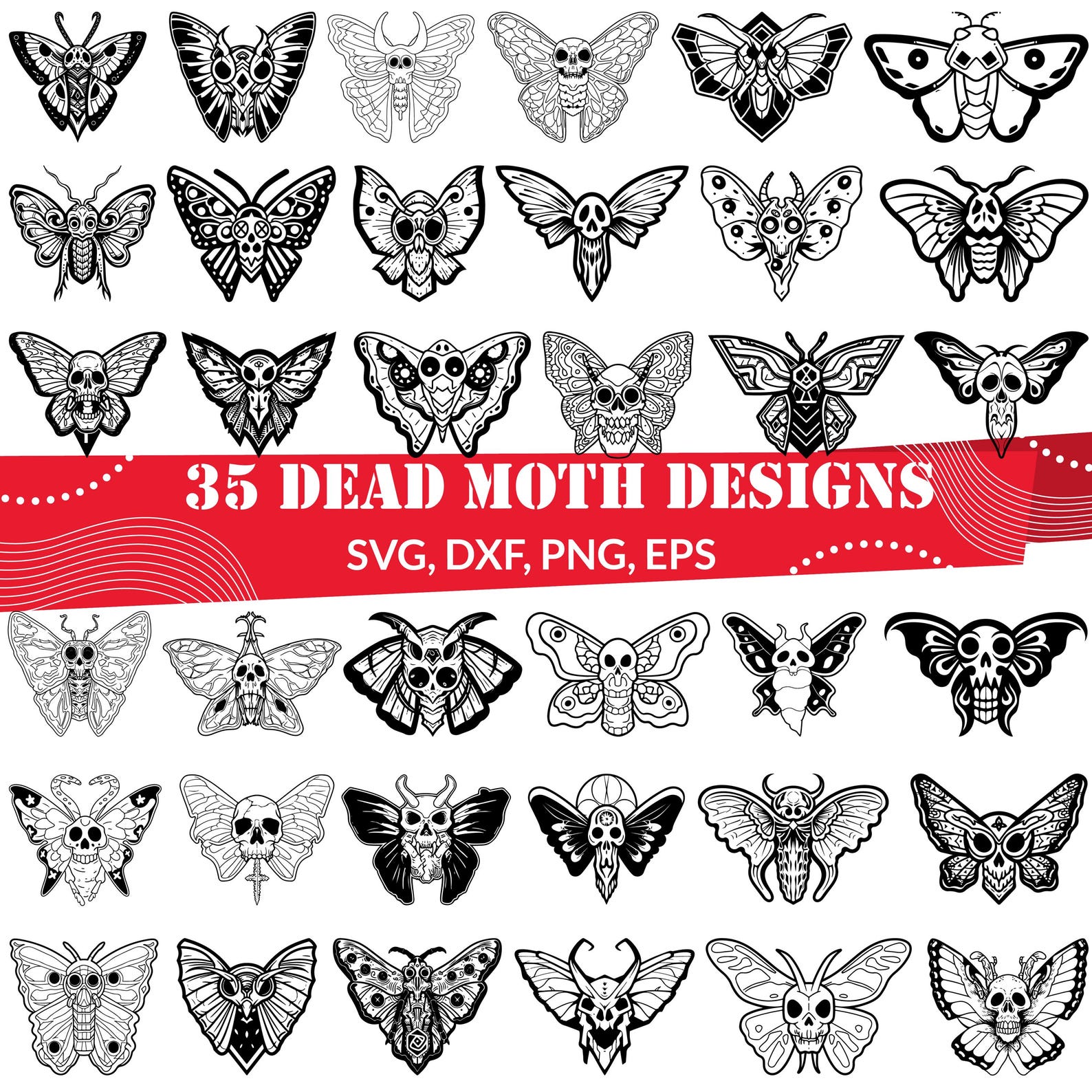 35 Dead Moth SVG Bundle | Gothic Moth Clipart | Skull Moth Designs ...