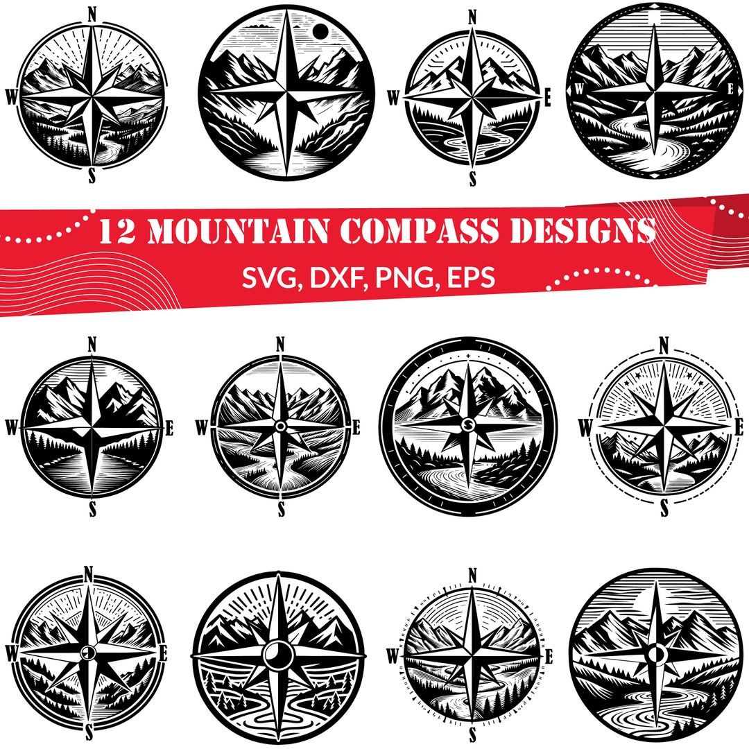 Mountain Compass SVG Bundle, Mountain Compass Dxf, Mountain Compass Png ...