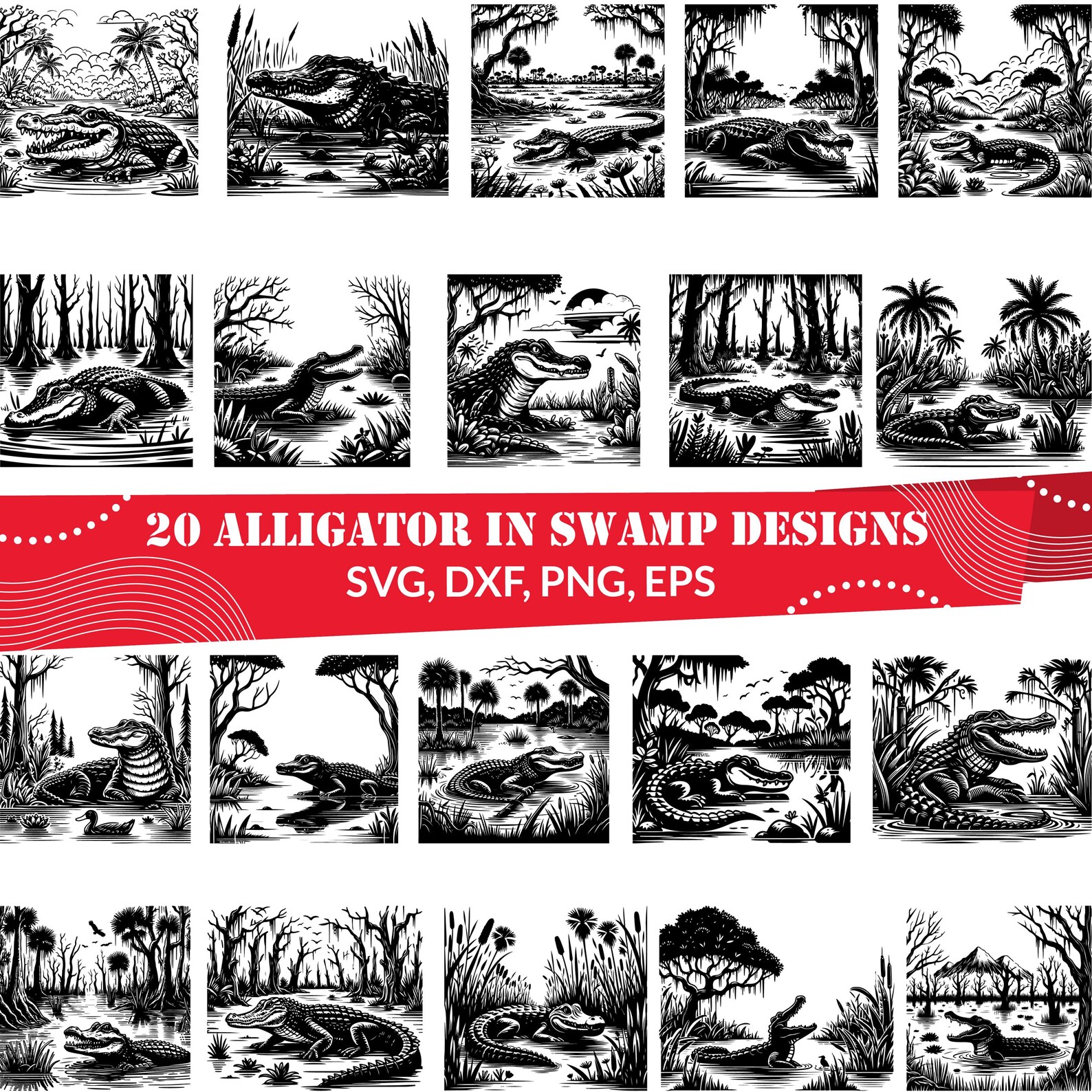 Alligator in Swamp SVG Bundle, Alligator in Swamp Dxf, Alligator in ...