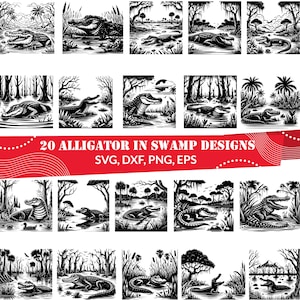 Alligator in Swamp SVG Bundle, Alligator in Swamp Dxf, Alligator in ...