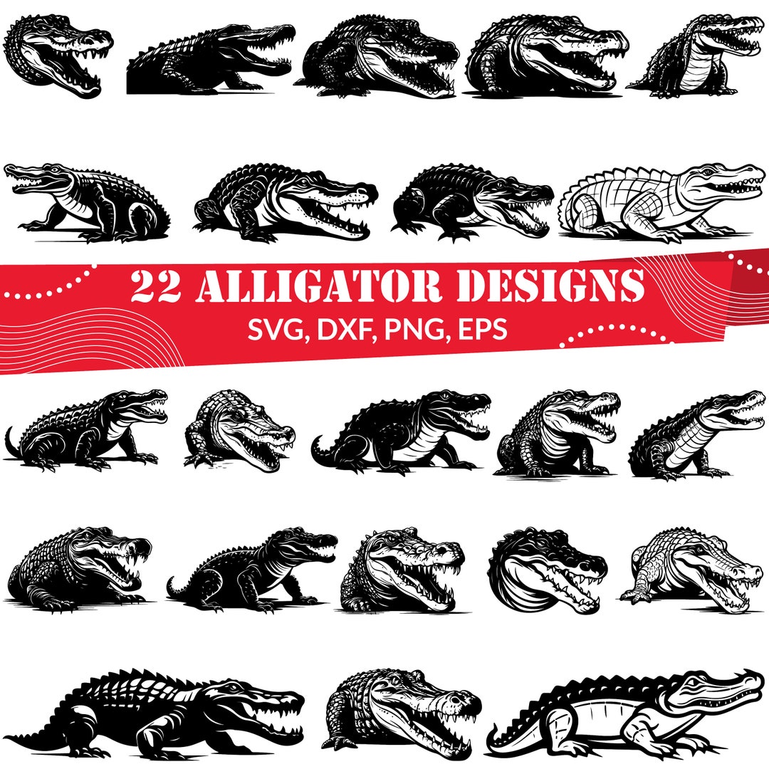 22 Alligator SVG Bundle, Crocodile Silhouette Clipart, Reptile Vector ...