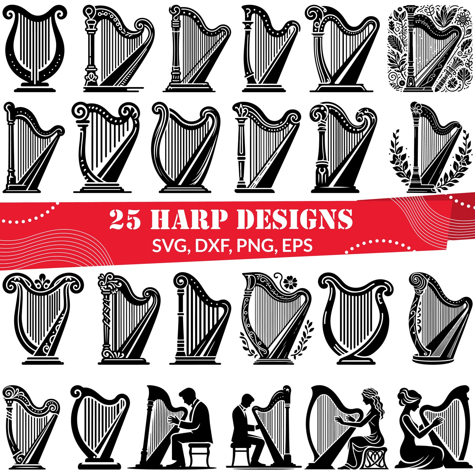 Harp SVG Bundle, Harp Clipart, Harp Vector, Harp Design, Harp Music Png ...