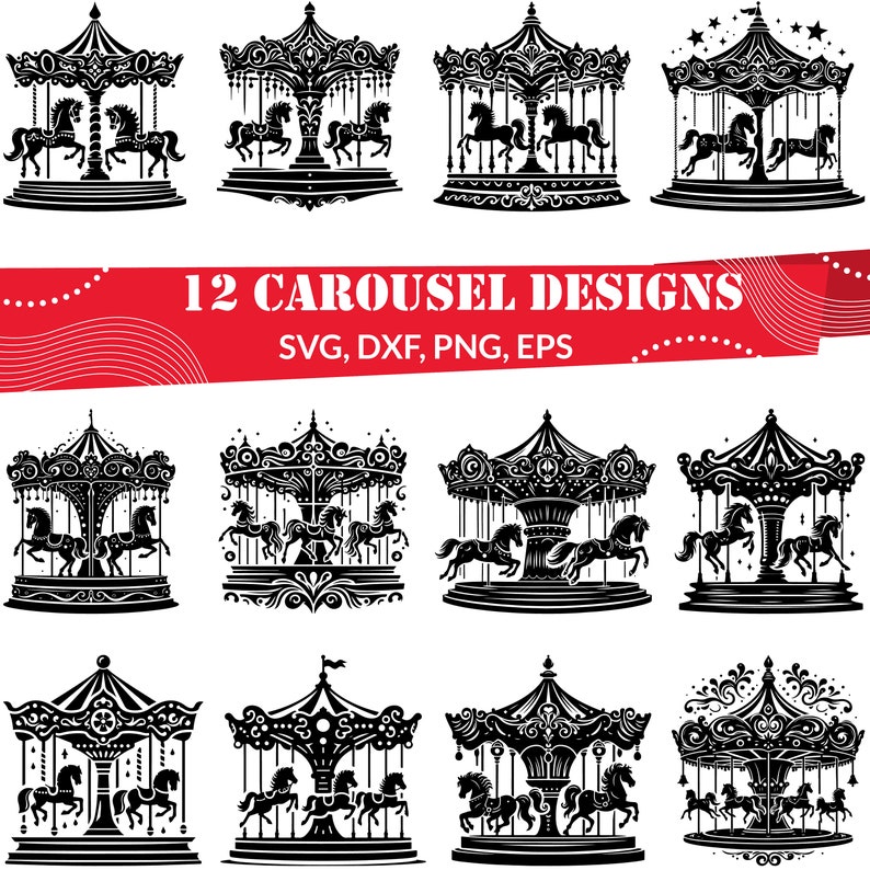 Carousel SVG Bundle, Carousel Horse Svg, Carousel Dxf, Carousel Png ...