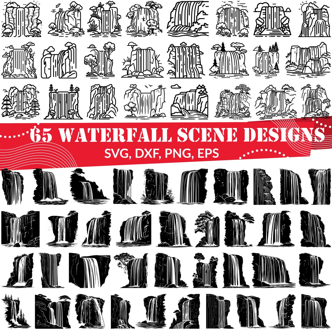 Waterfall Scene SVG Bundle, Waterfall Dxf, Waterfall Png, Waterfall ...