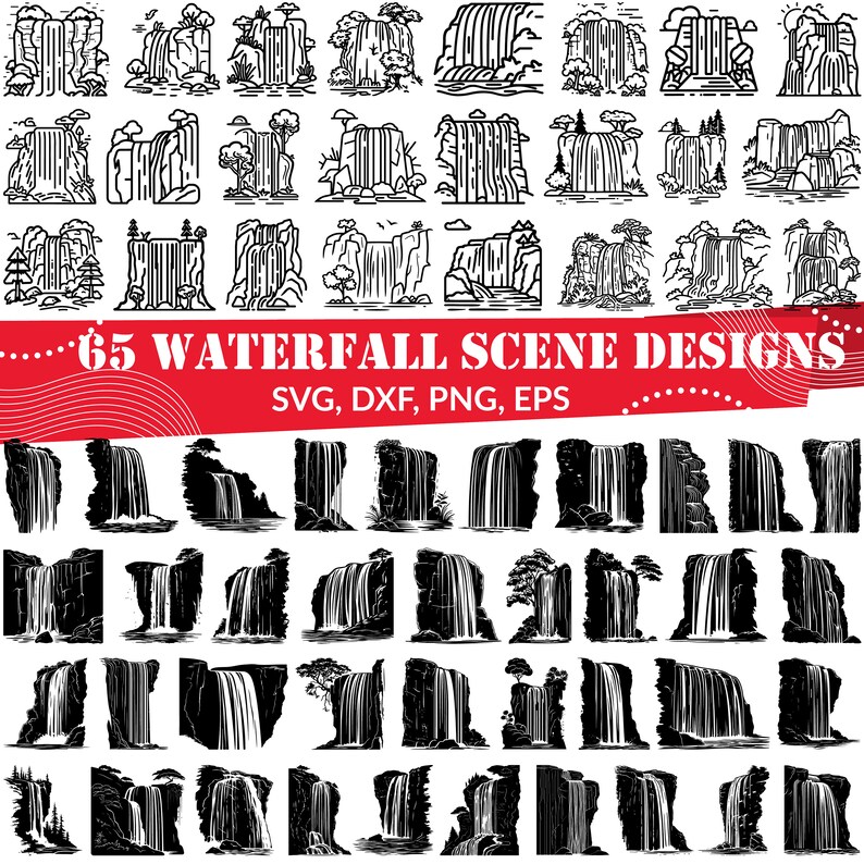 Waterfall Scene SVG Bundle, Waterfall Dxf, Waterfall Png, Waterfall ...
