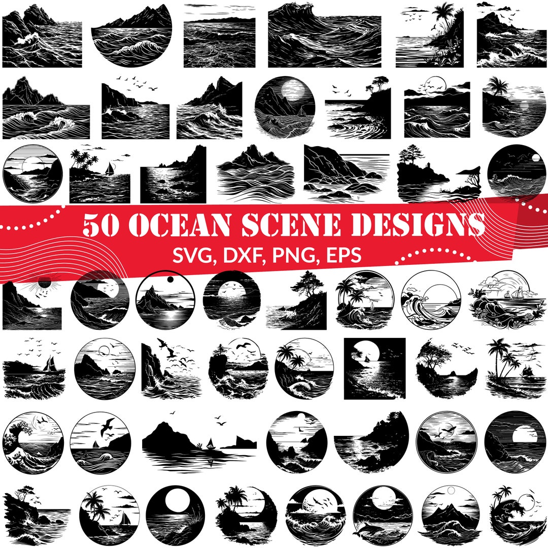 Ocean Scene SVG Bundle, Ocean Scene Dxf, Ocean Scene Png, Ocean Scene ...