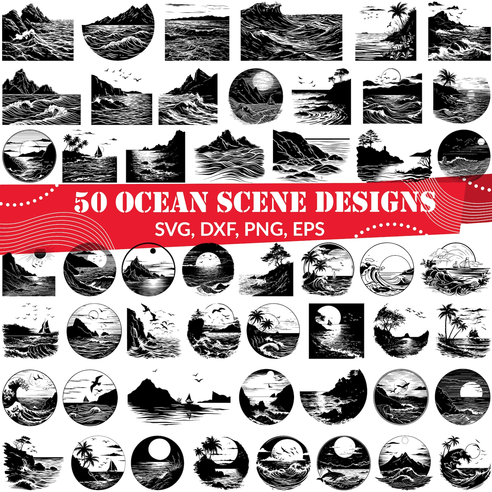 Ocean Scene SVG Bundle, Ocean Scene Dxf, Ocean Scene Png, Ocean Scene ...