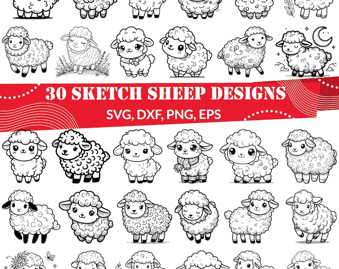 Sheep SVG Clipart Bundle. Lamb Vector Line Art. Farm Animal Drawing ...