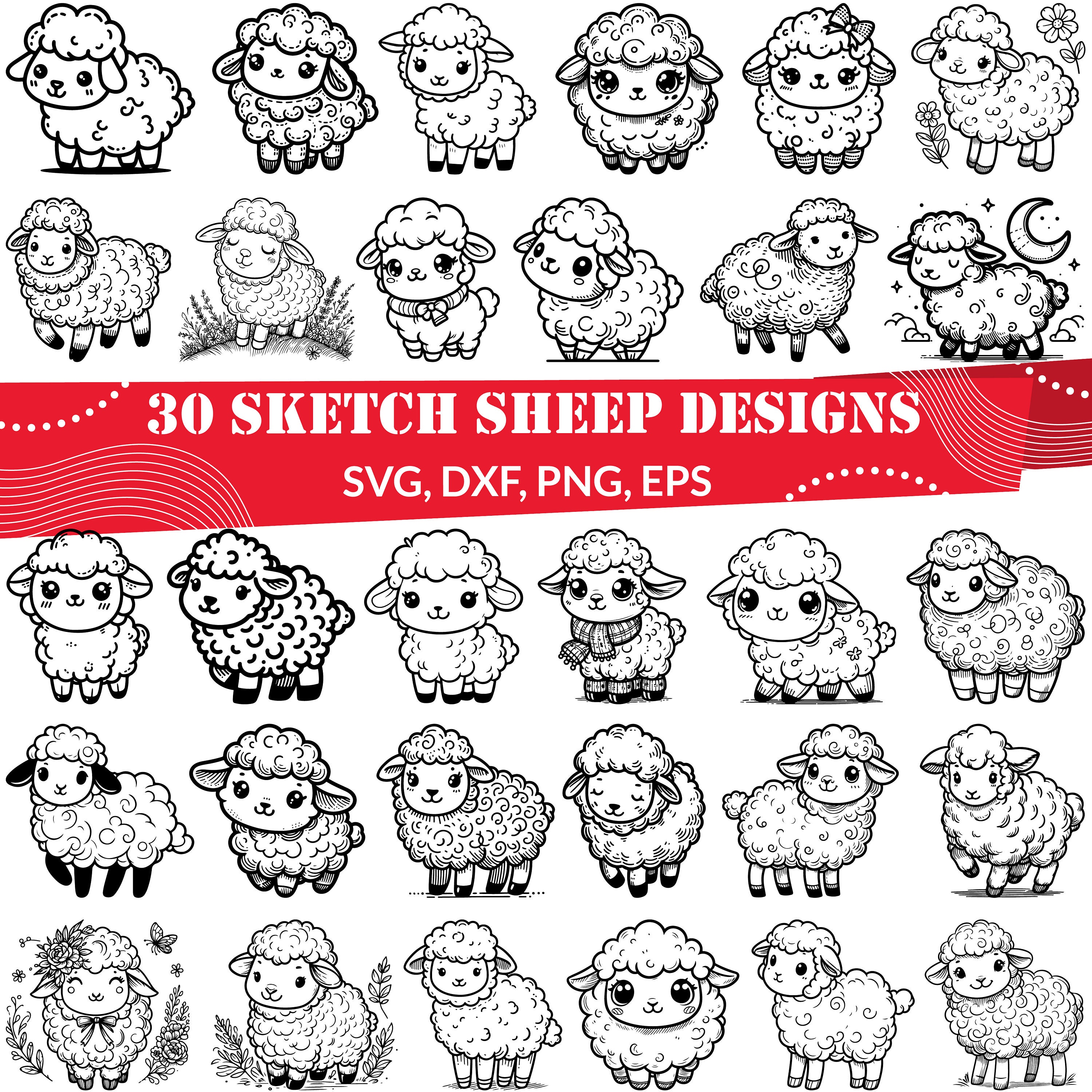 Sketch Sheep SVG Bundle, Floral Sheep Svg, Sheep Line Art, Farm Animal ...