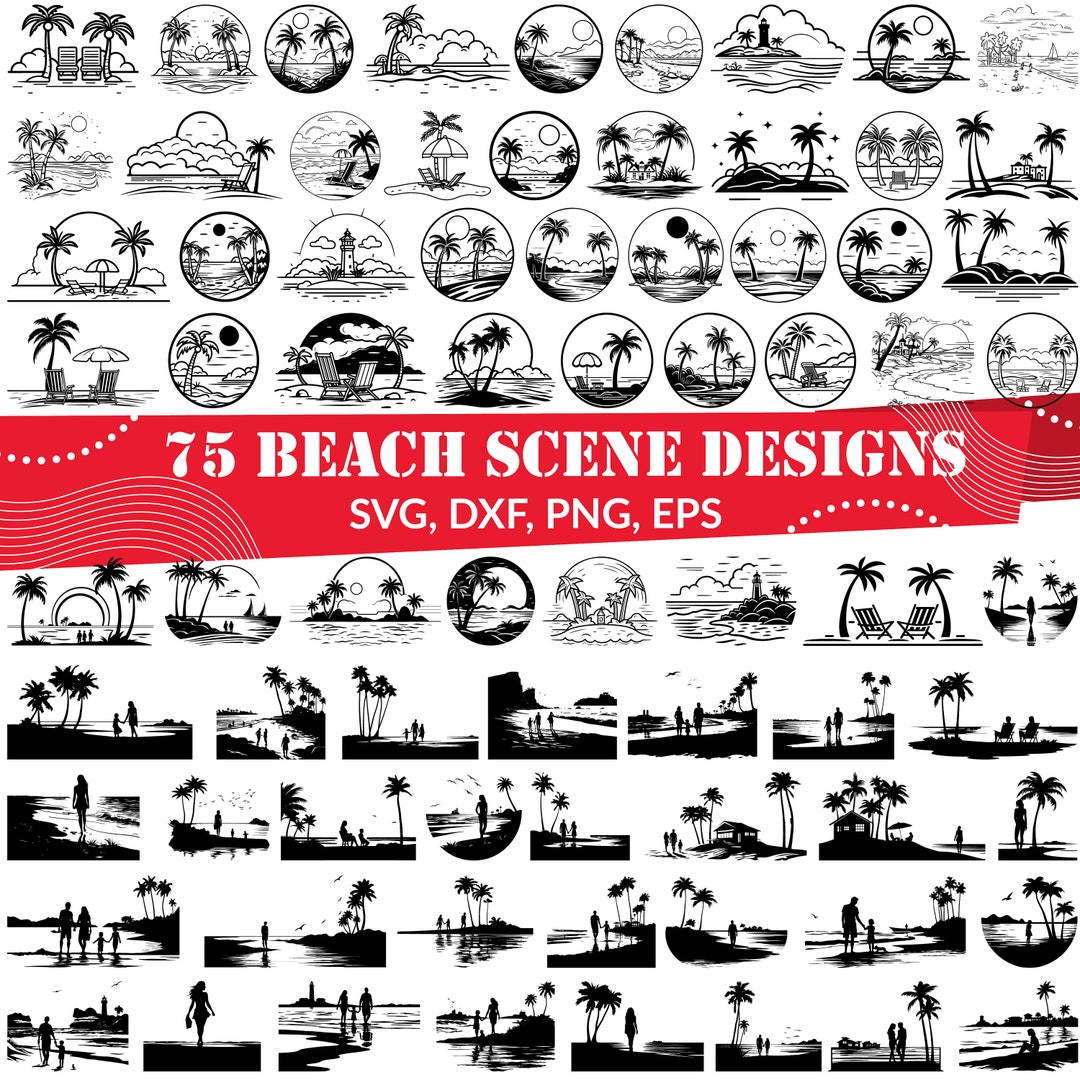 Beach Scene SVG Bundle, Beach Scene Dxf, Beach Scene Png, Beach Scene ...