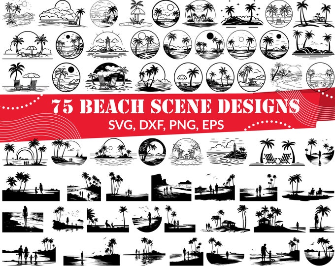 Beach Svg - Beach Scene Bundle 1 - Svg - Dxf - Eps - Png - Round Beach ...
