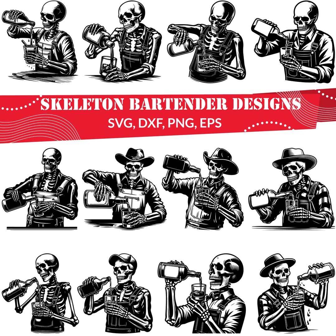 Skeleton Bartender SVG Bundle, Skeleton Bartender Dxf, Skeleton ...