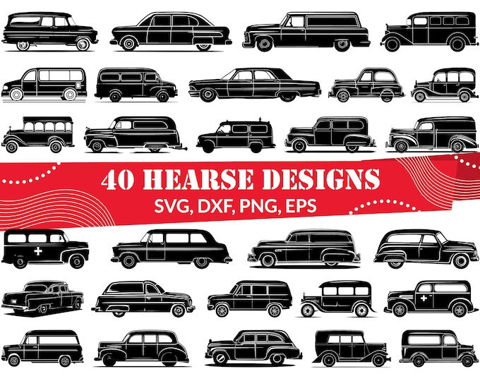 Hearse Svg, Funeral Clipart, Hearse Png, Funeral Dxf, Hearse Vector ...