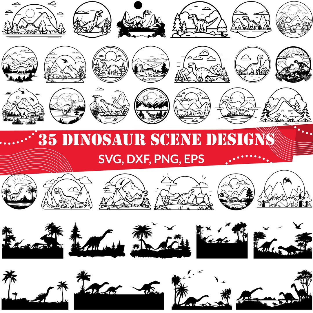 Dinosaur Scene SVG | Prehistoric Jurassic Clipart | Ancient Wildlife ...