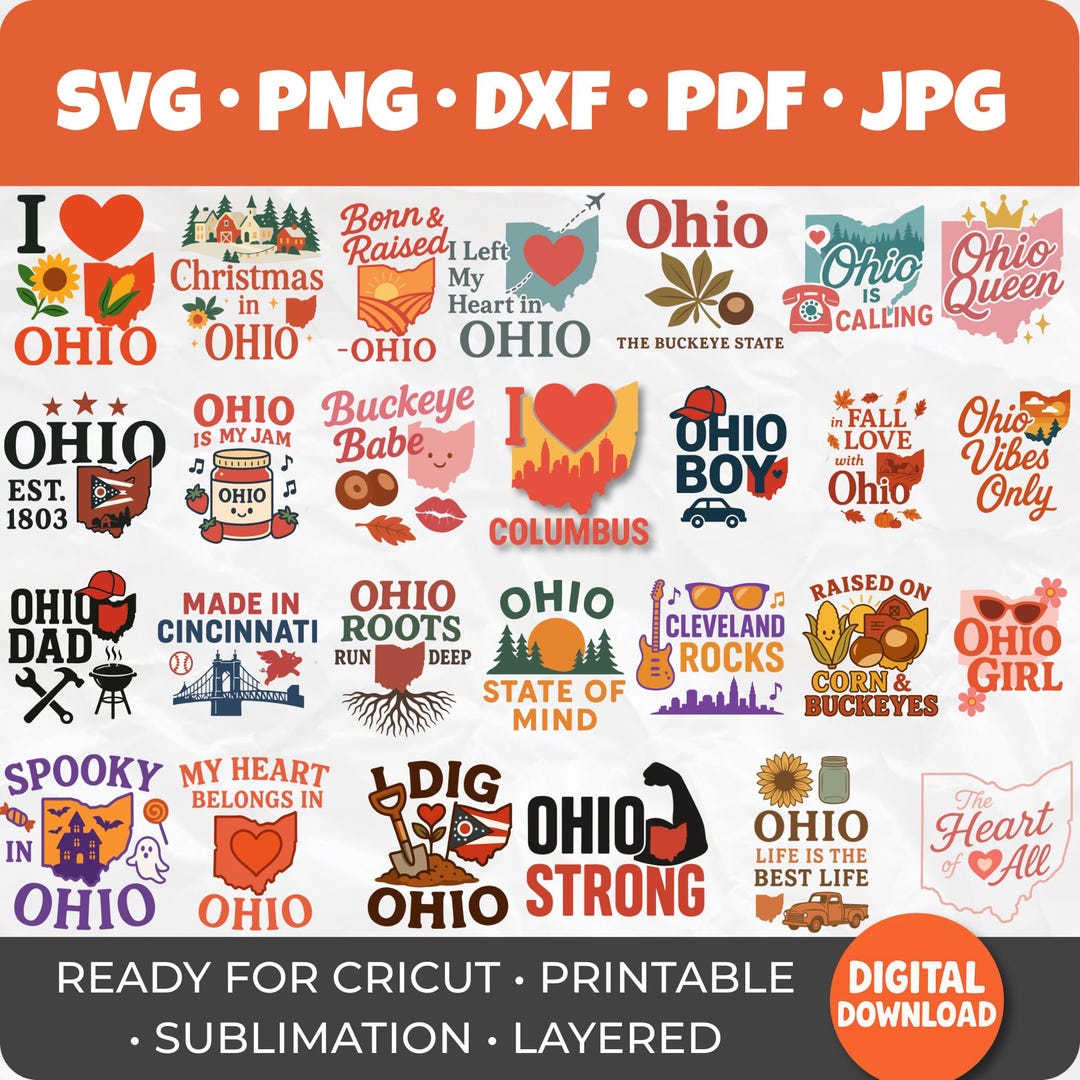 Ohio State SVG Bundle With 32 Digital Designs for Cricut, Sublimation ...