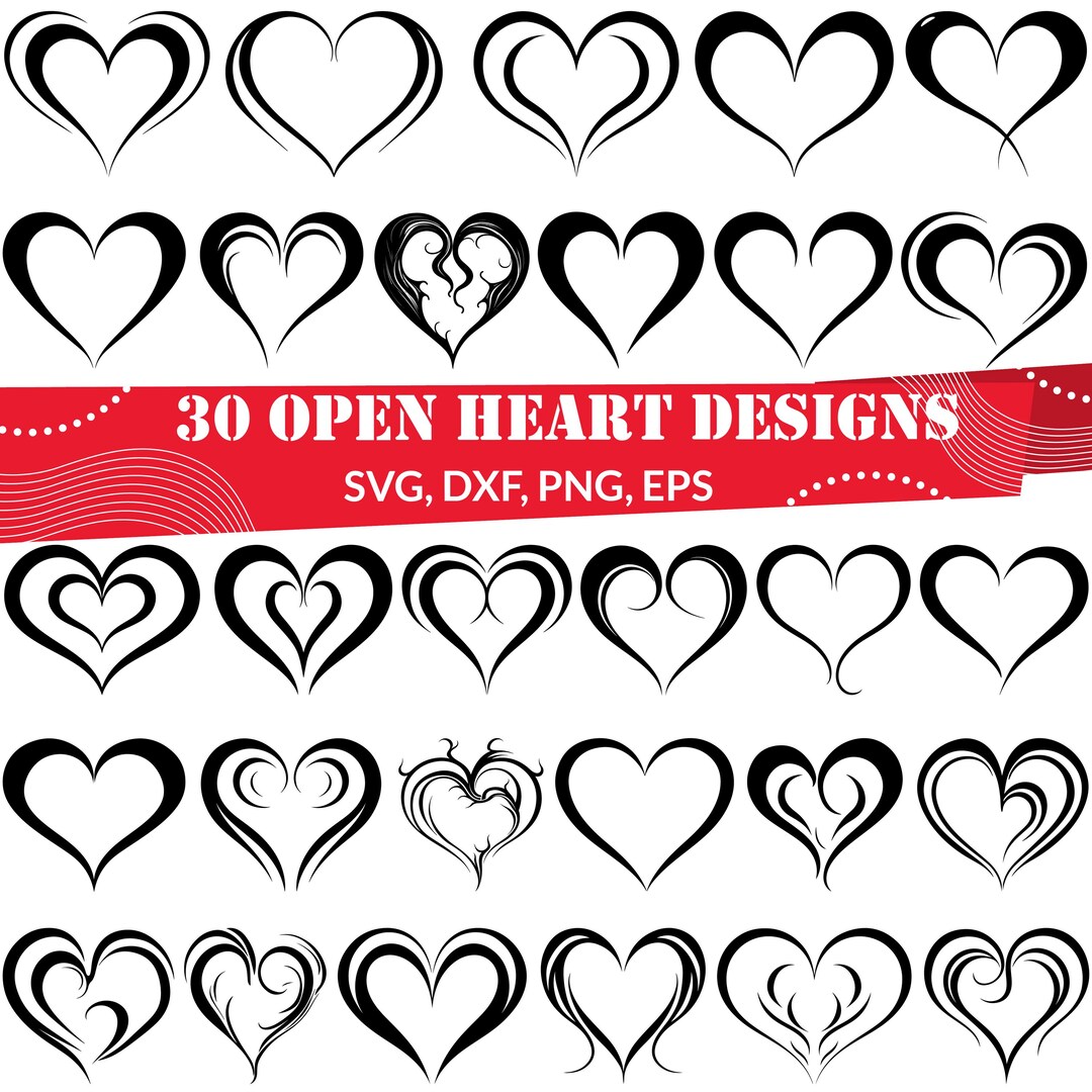 Open Heart SVG Bundle, Sketch Heart Svg, Simple Heart Svg, Open Heart ...