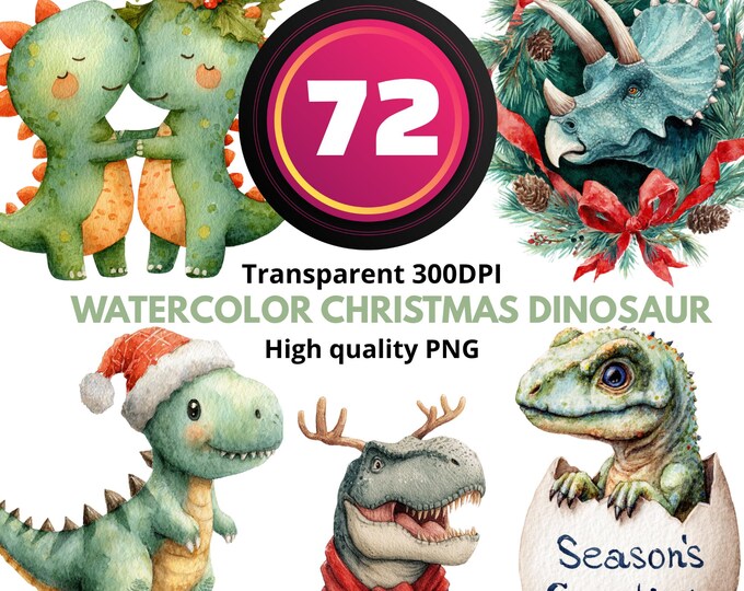Dinosaur Christmas Clipart | Festive Dino PNG Set (commercial Use ...