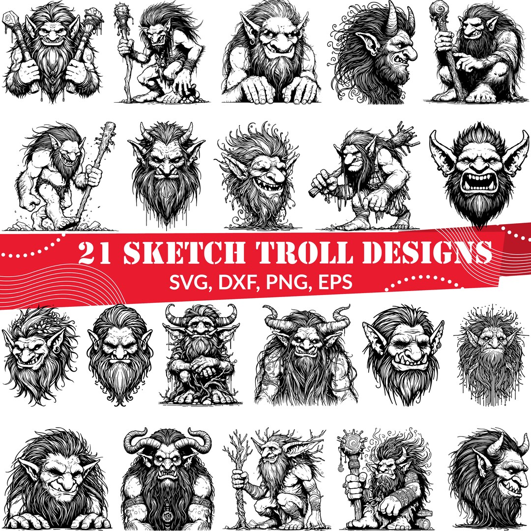 Sketch Troll SVG Bundle, Troll Line Art, Troll Printable, Troll Design ...