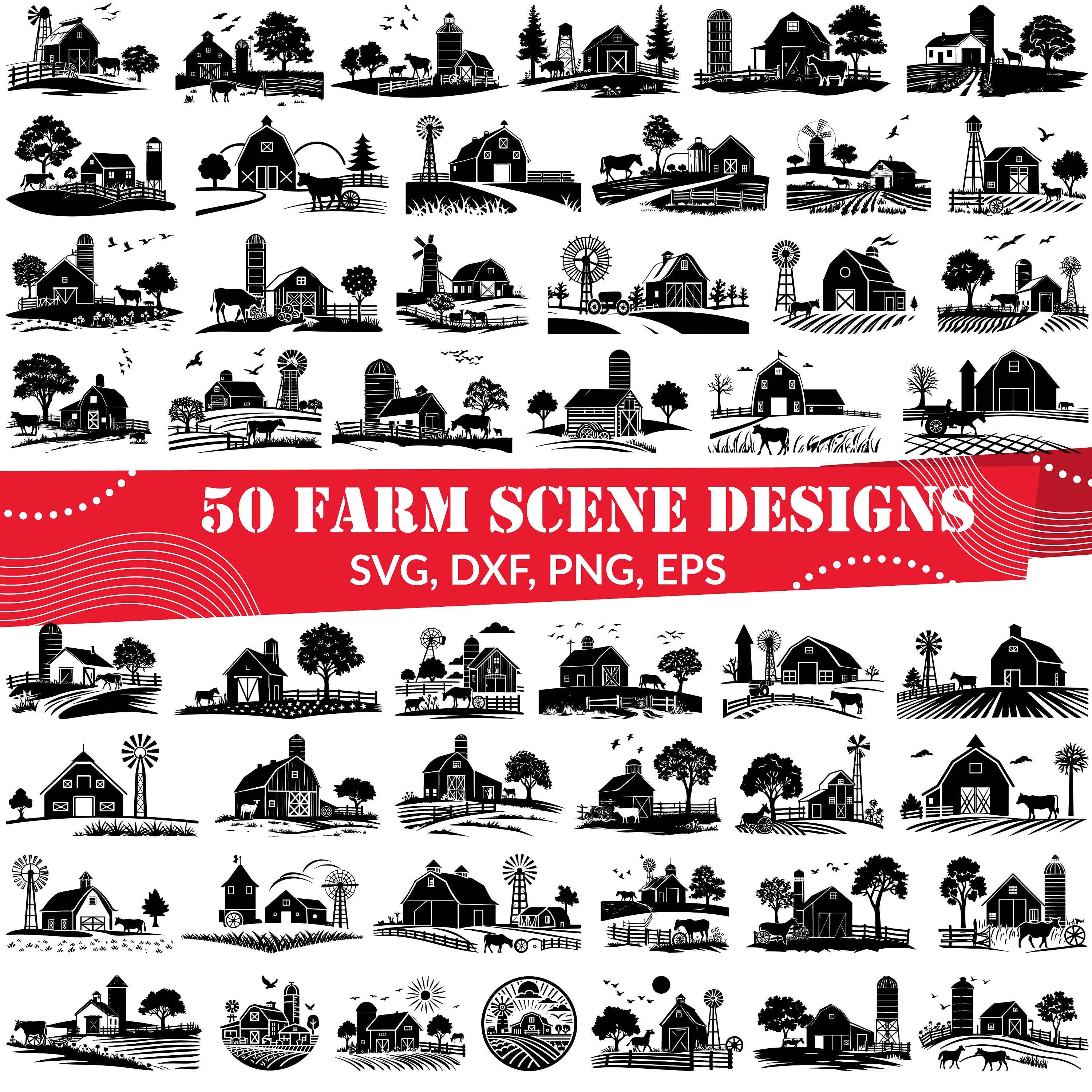 Farm Scene SVG Bundle, Farm Scene Dxf, Farm Scene Png, Farm Scene ...