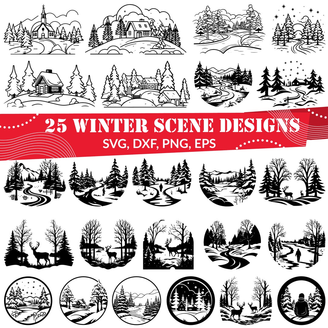 Winter Scene SVG Bundle, Snowy Woods Svg, Winter Scene Dxf, Winter ...