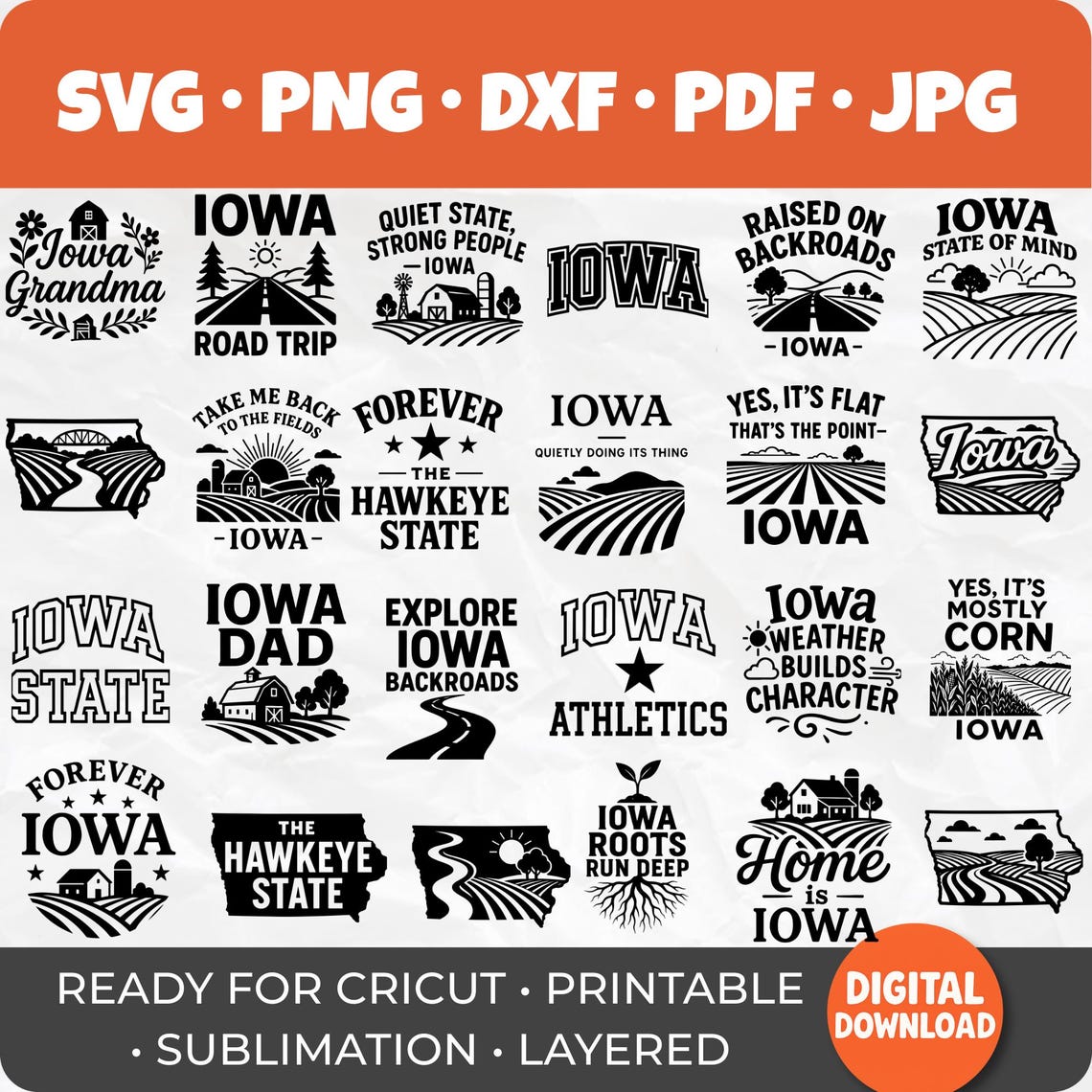 50 Iowa SVG Bundle | the Hawkeye State Designs | Farm Life, Midwest ...