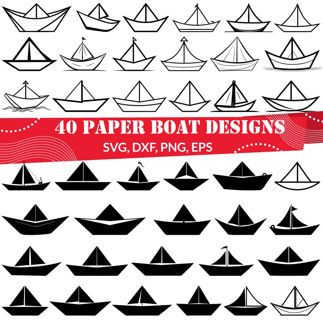40 Paper Boat SVG Bundle, Origami Ship Clipart, Nautical Vessel ...