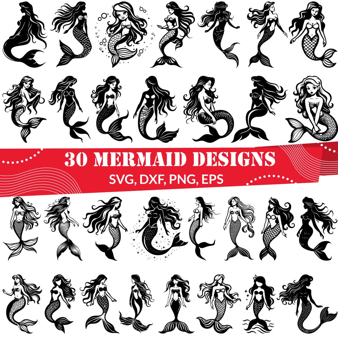 Mermaid SVG Bundle, Mermaid Dxf, Mermaid Png, Mermaid Vector, Mermaid ...