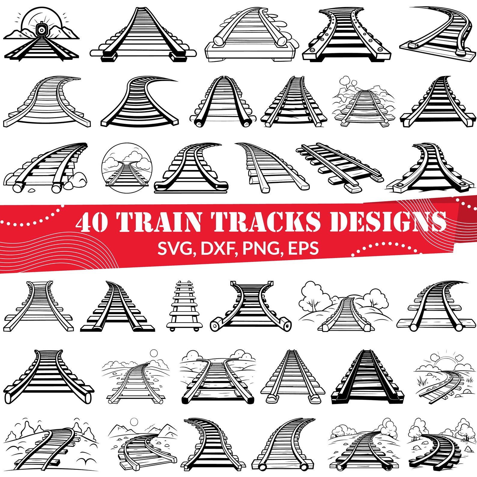 Train Tracks SVG Bundle, Railroad Path Clipart, Railway Line Silhouette ...