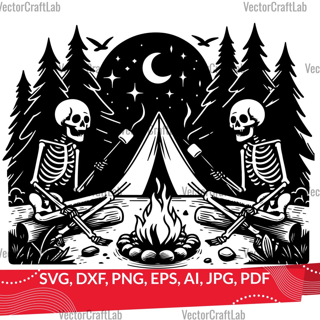 Camping Skeletons SVG | Spooky Campfire Scene Clipart | Halloween ...