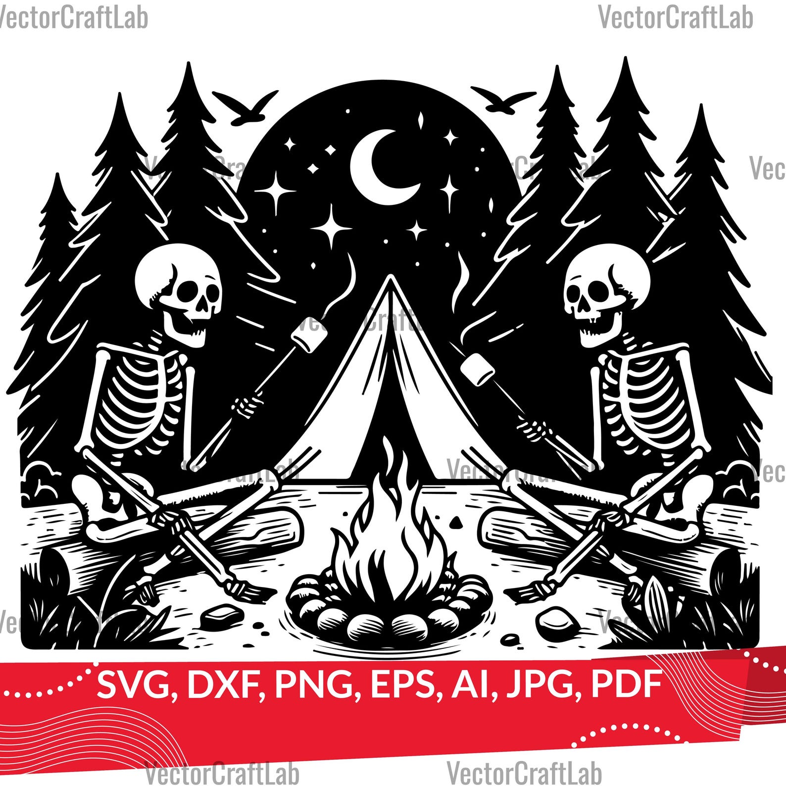 Camping Skeletons SVG | Spooky Campfire Scene Clipart | Halloween ...