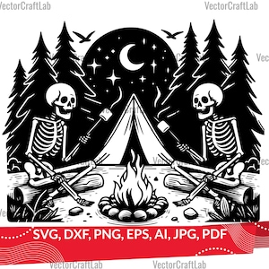 Camping Skeletons SVG | Spooky Campfire Scene Clipart | Halloween ...