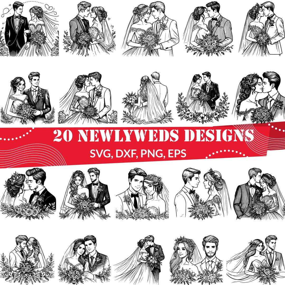 Newlyweds SVG | Wedding Couple Clipart | Romantic Love Design - Etsy