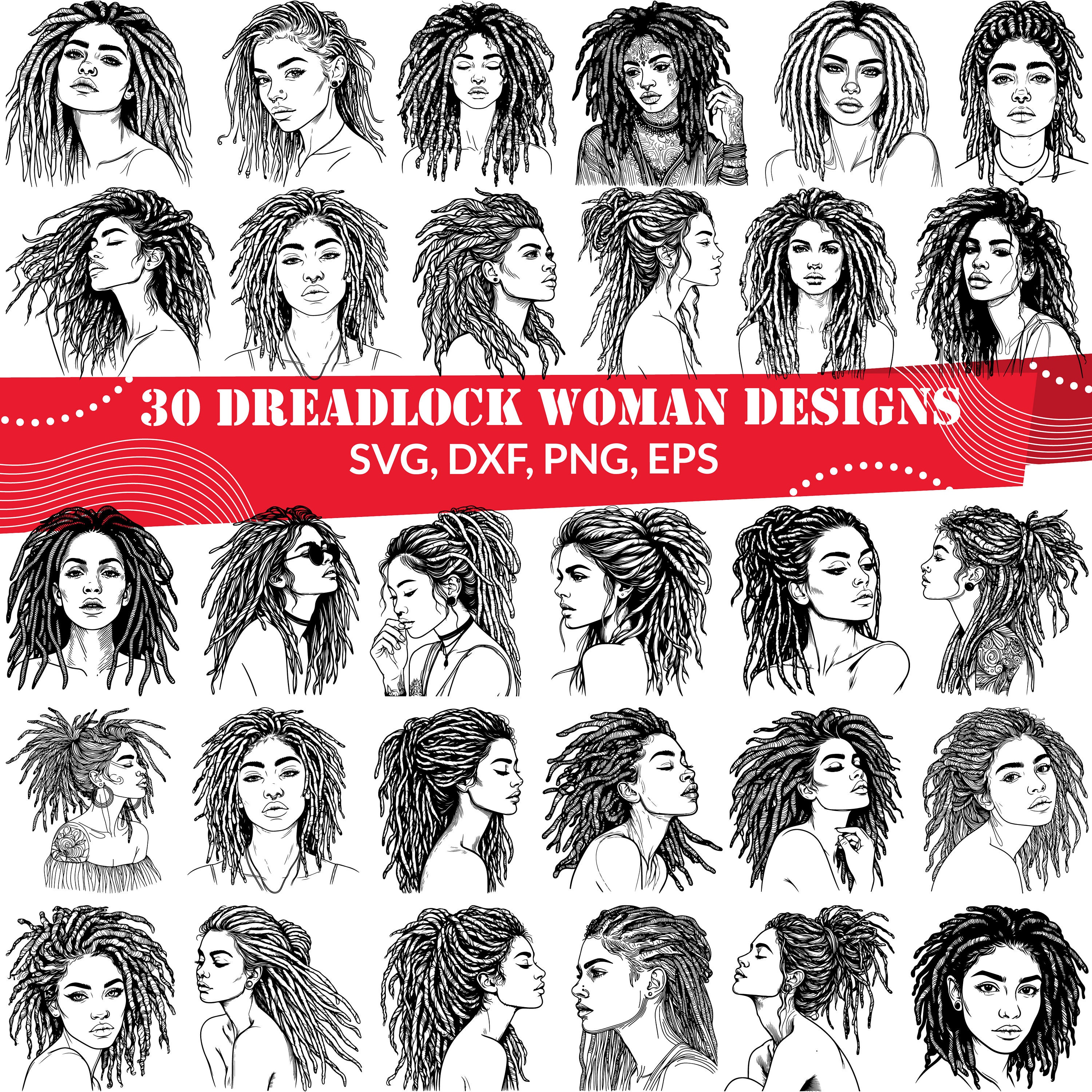30 Dreadlock Woman SVG Bundle, Braided Hair Clipart, African Beauty ...