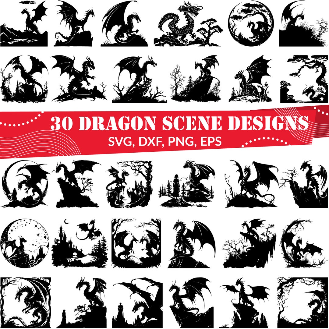 Dragon Scene SVG | Fantasy Clipart | Mythical Creature Design - Etsy