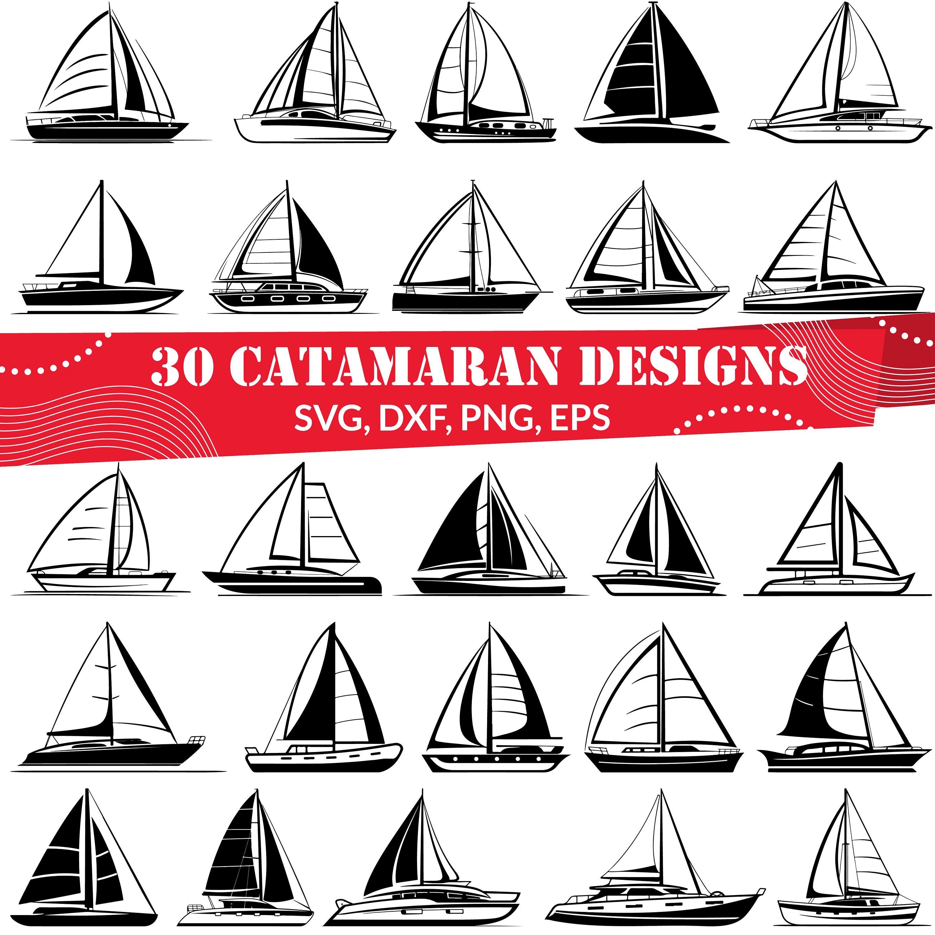 Catamaran Boat SVG Bundle, Yacht Vector Design (30 Files) - Etsy