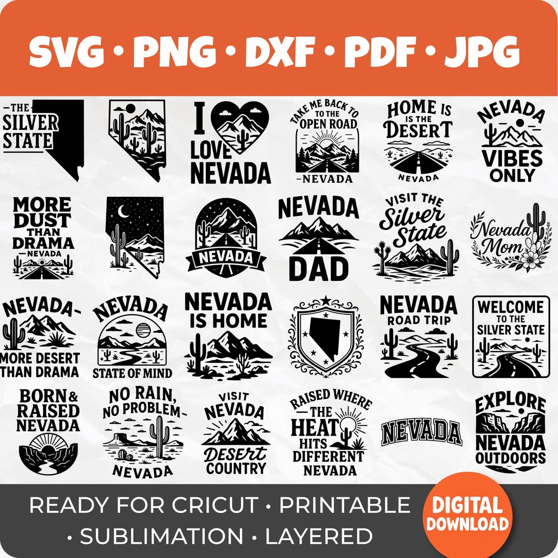Nevada SVG Bundle | 50 Silver State Desert Designs | Big Sky Road Trip ...