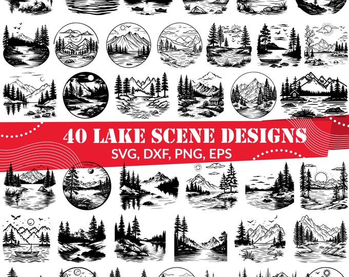 LAKE Scene SVG, Lake Scene Eps, Lake Scene Png, Lake Scene Dxf, CANOE ...