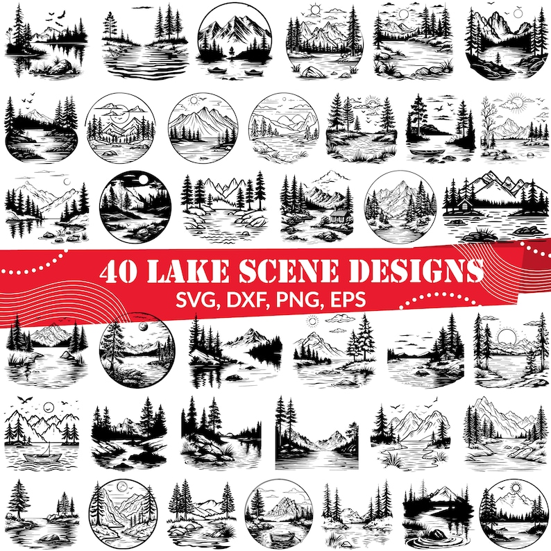 Lake Scene SVG Bundle, Lake Scene Dxf, Lake Scene Png, Lake Scene Eps ...
