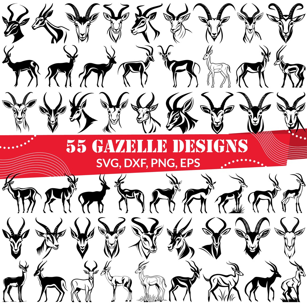 Gazelle SVG Bundle – 55 Antelope Clipart Designs | African Wildlife ...