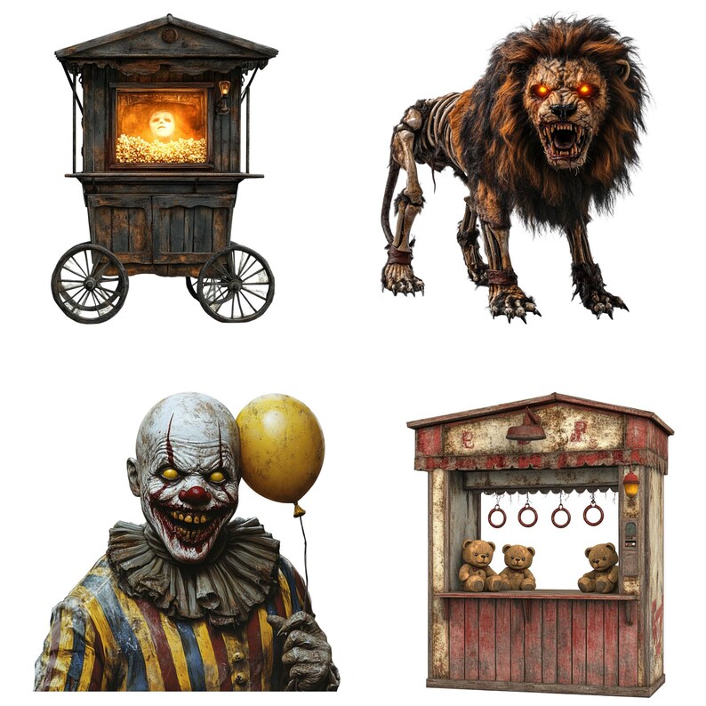 80 Haunted Carnival Clipart Set – Creepy Circus PNG Bundle, Spooky ...
